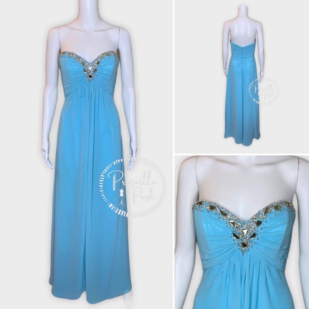 Alyce B’dazzle Blue Strapless Crystal Prom Gown - Gem